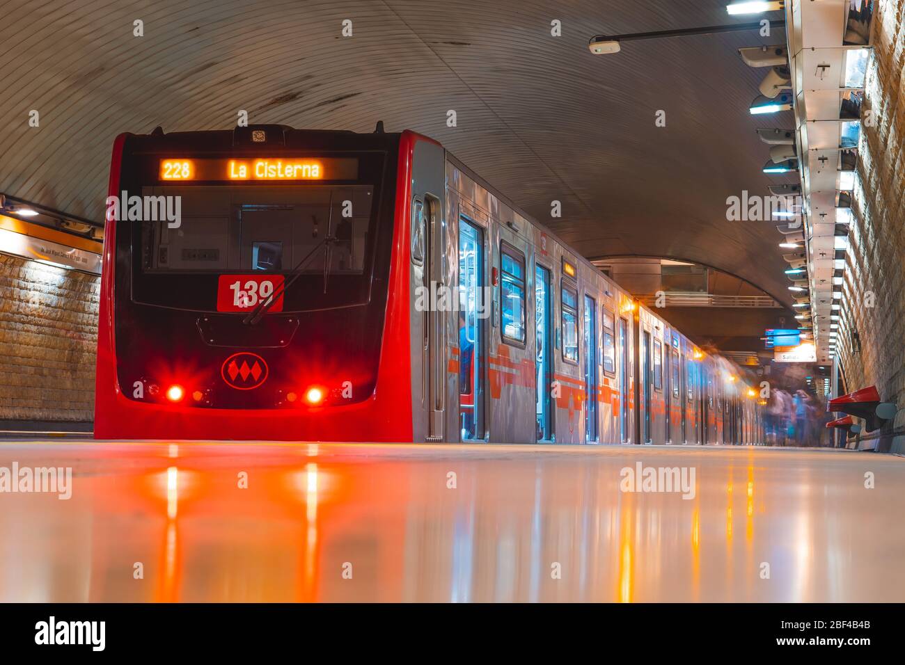 SANTIAGO, CHILE - JANUARY 2020: A Metro de Santiago train at El Parrón ...