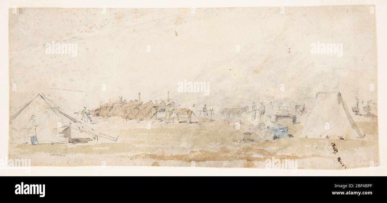 Army Encampment. Horizontal view of an army encampment showing tents at ...