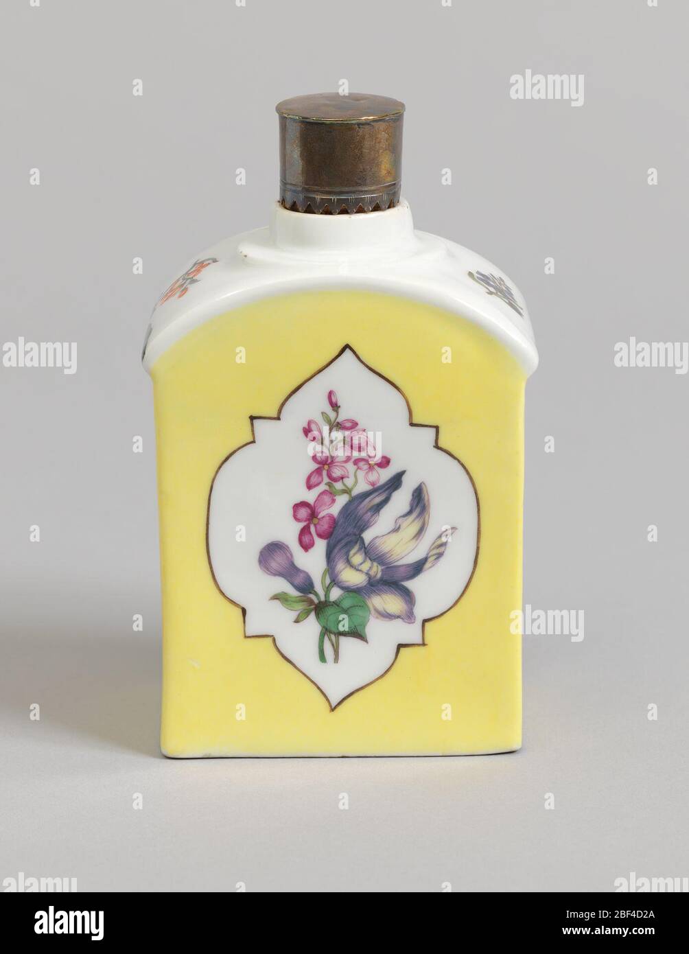 Tea Caddy with Yellow Ground and Flowers. Rectangular, with rounded ...