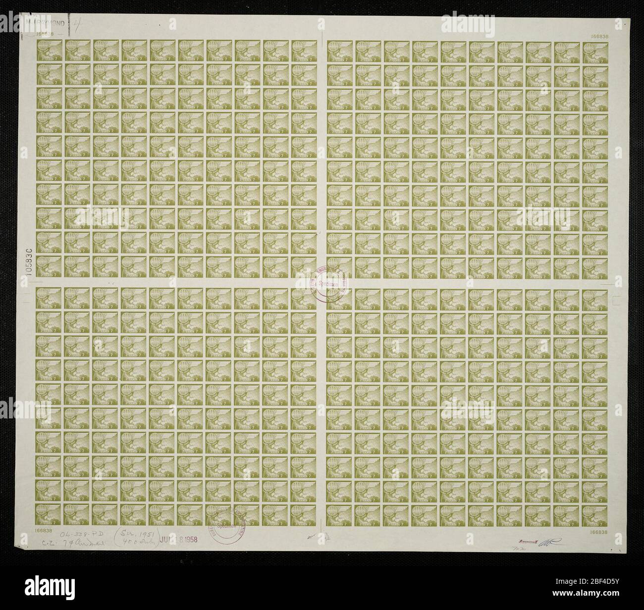 7c Globe and Wing plate proof. Certified plate proofs are the last ...