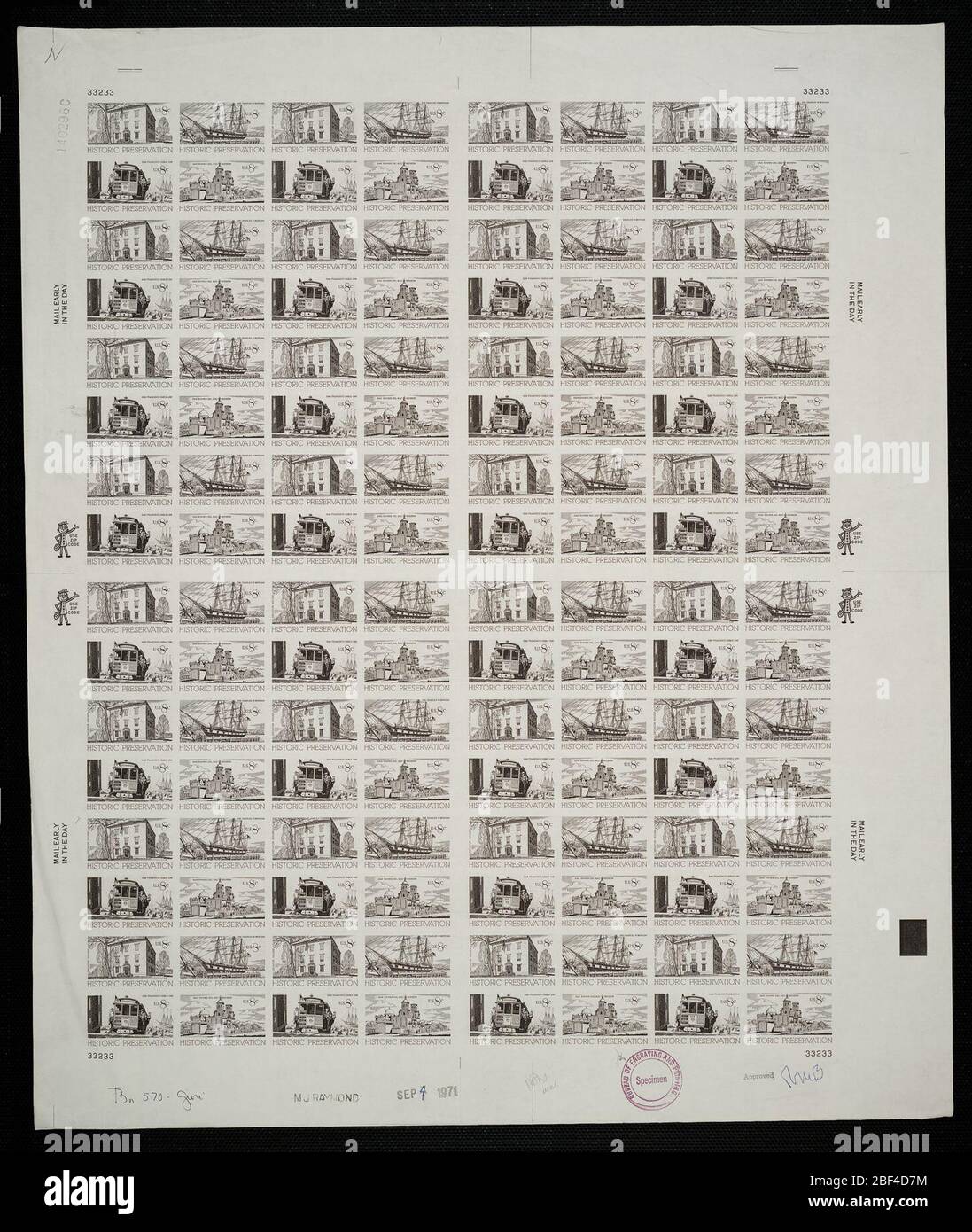 8c Historic Preservation plate proof. Certified plate proofs are the ...