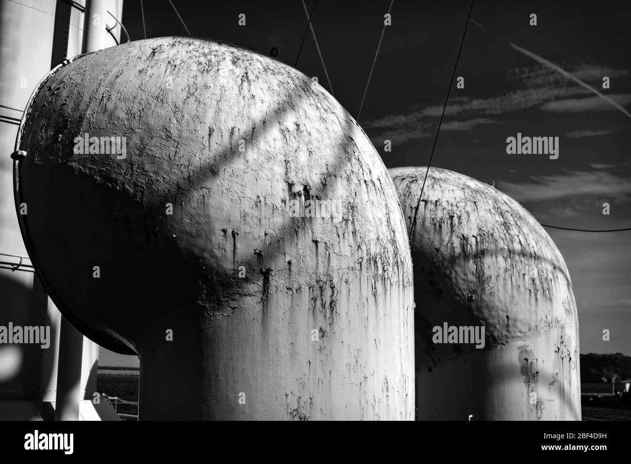 Air intakes, usually to cool an engine room, aboard an old ship in ...
