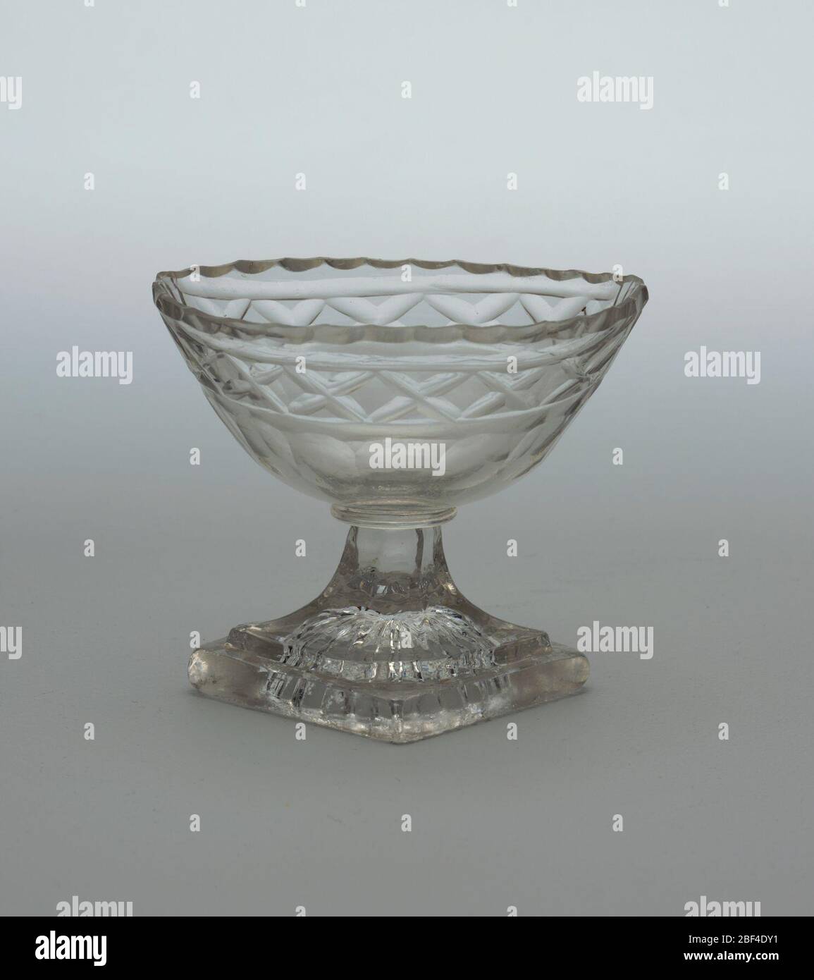 salt. Oval bowl on tall spreading fluted stem, diamond-shaped base with ...