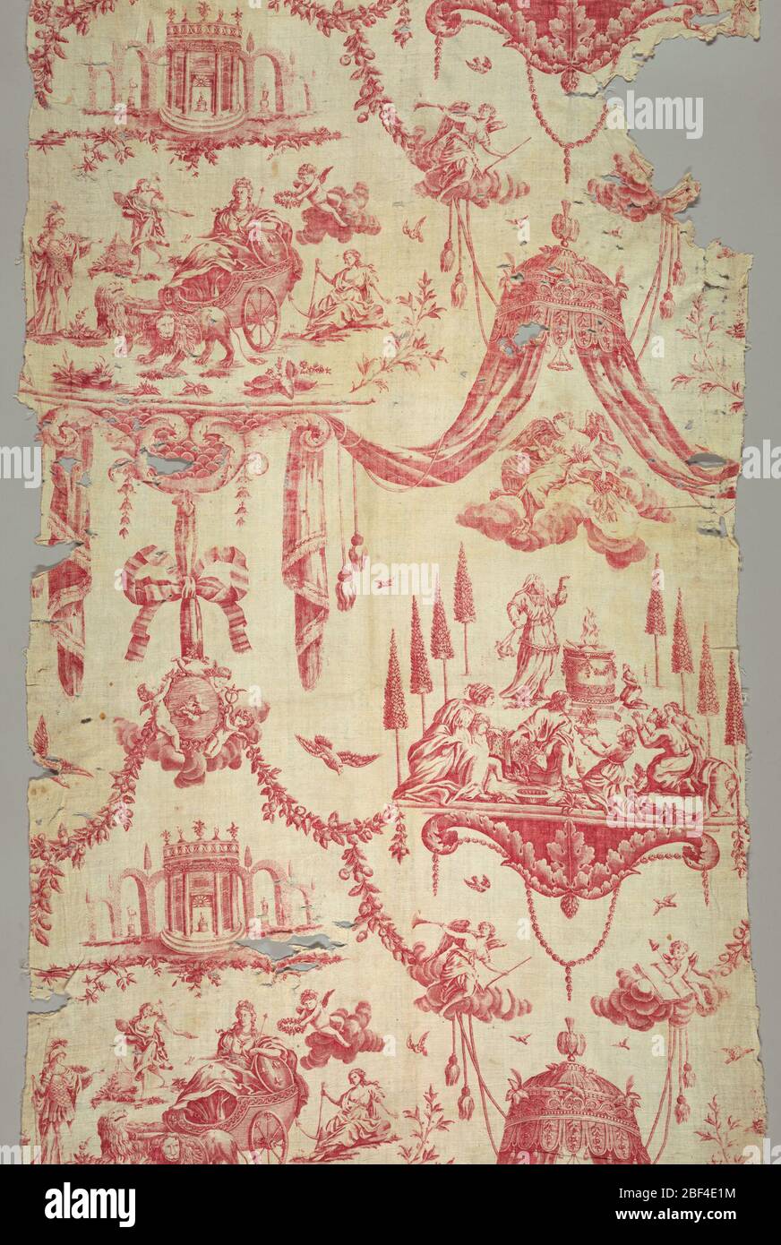 Textile. Roman figures preparing a sacrifice at an altar under an ...