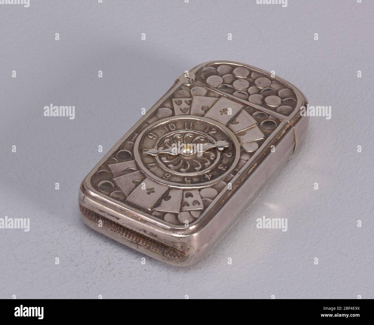 Playing Card Motifs and Counter. Oblong, curved corners and lid ...