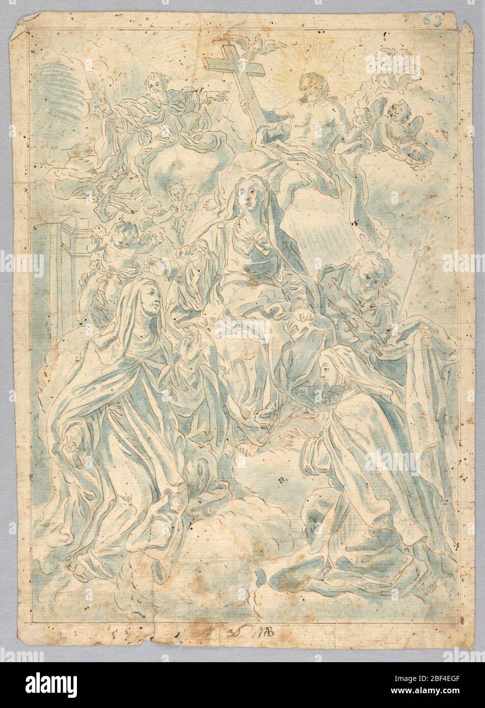 The Assumption of Mary. An enthroned Mary at center, the Holy Trinity ...