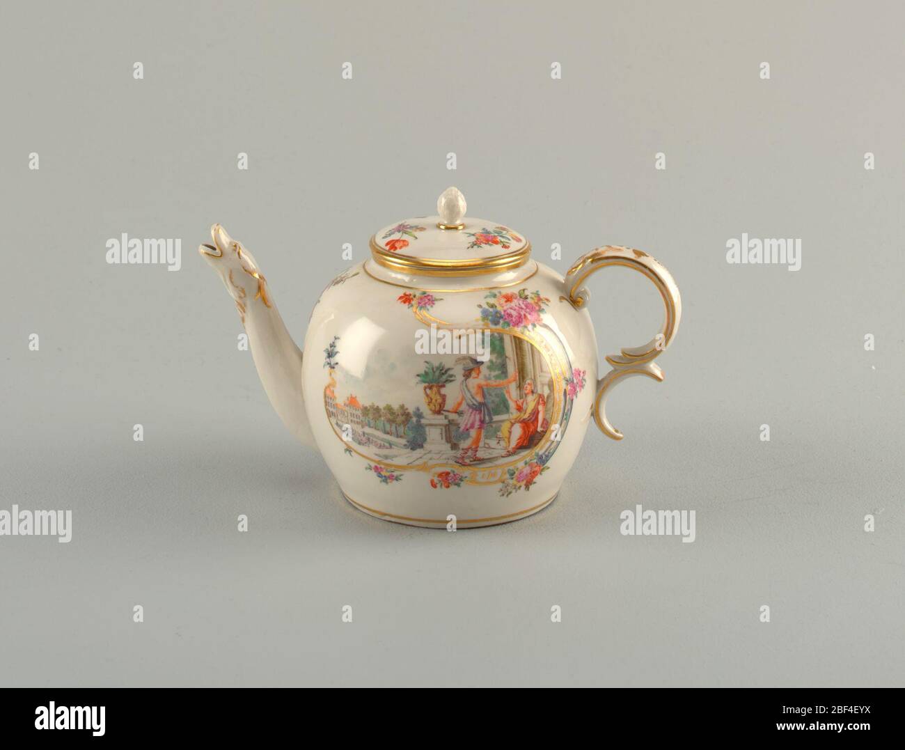 Teapot with AnimalShaped Spout. Globular body with double C-scroll ...