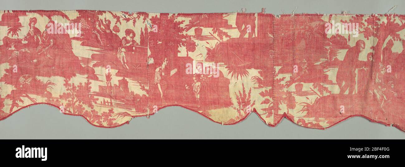 Textile. Shaped valence of white cotton, plate printed in red, now ...