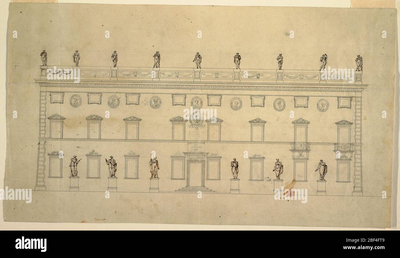 Decoration of Facade of Building Dedicated to Music. Elevation of three ...