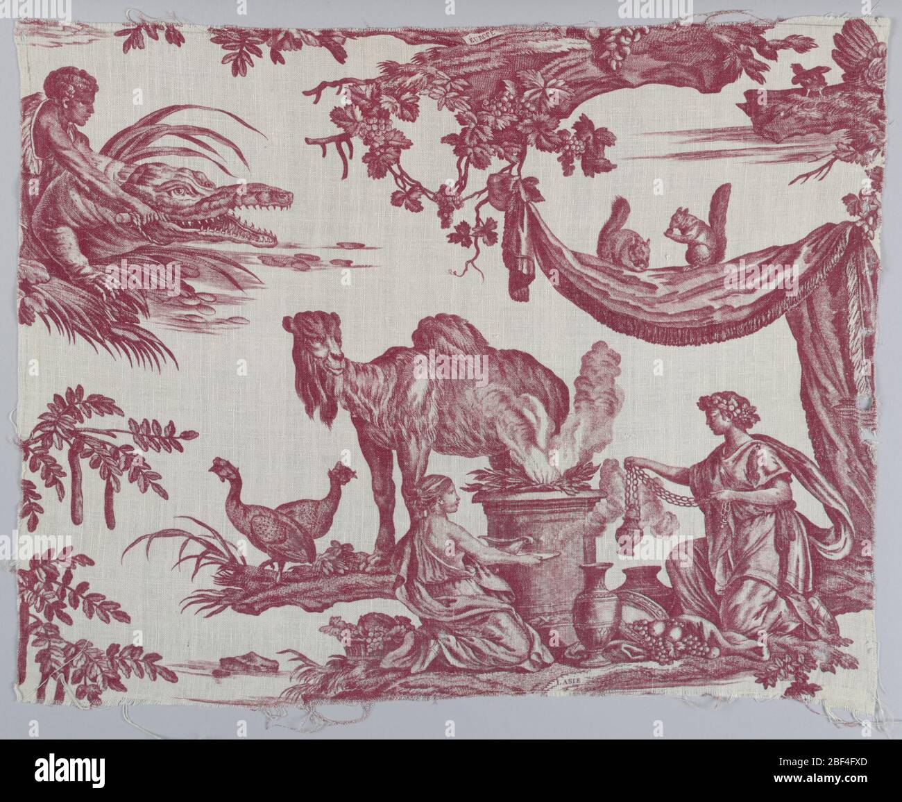 Textile. Portion from “Les Quatre Parties de Monde”, showing an ...