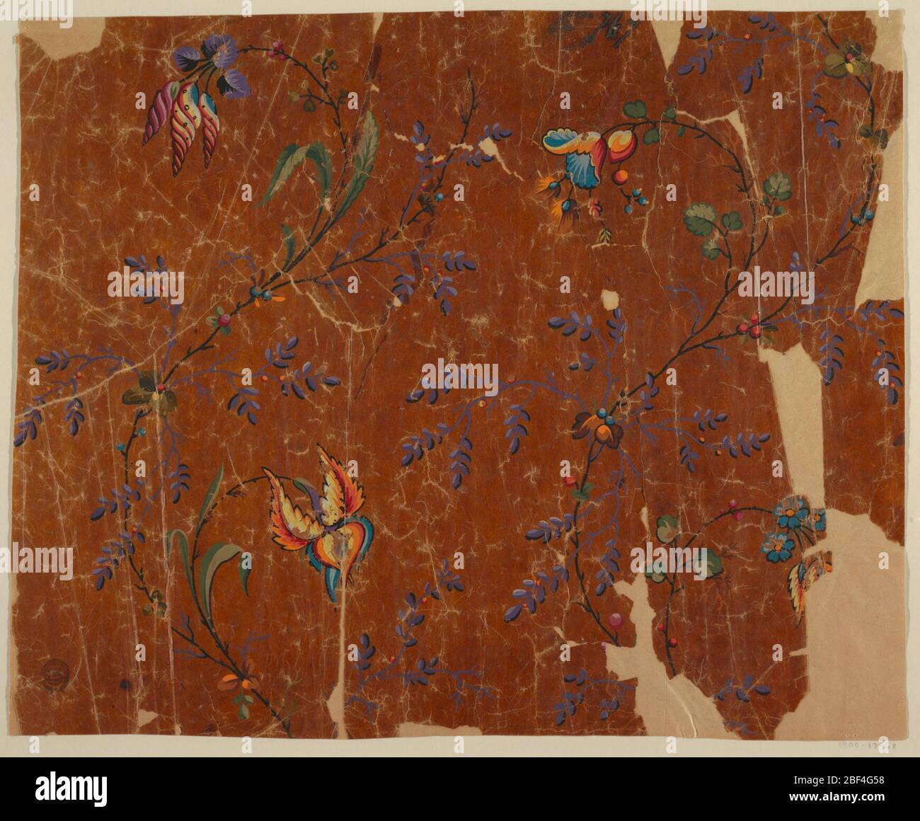 Design for a Woven Fabric. A rinceau, undulated rising flower stems ...