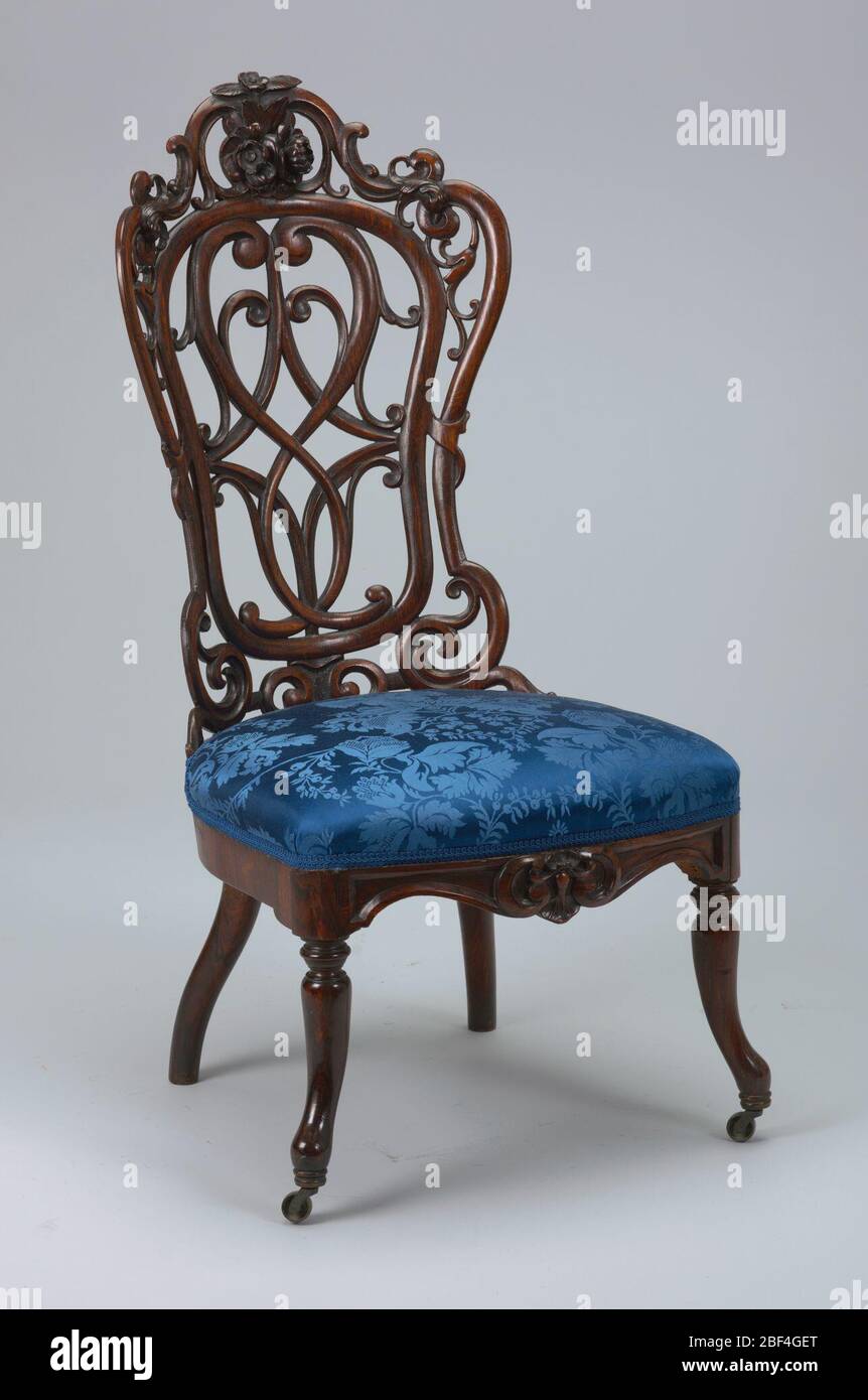 Side chair. Shaped back, curved in plan, with openwork design of ...