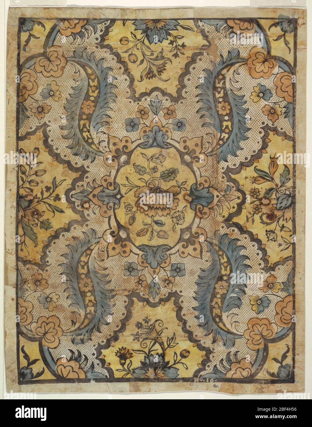 Domino paper. Pieced rectangle decorated with alternating elliptical ...