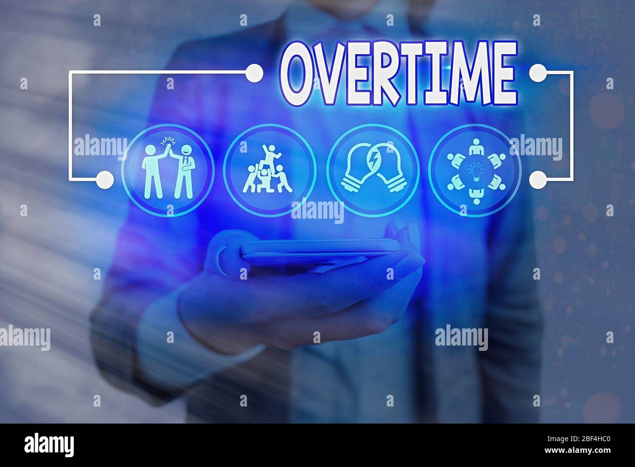 Conceptual hand writing showing Overtime. Concept meaning Time or hours ...
