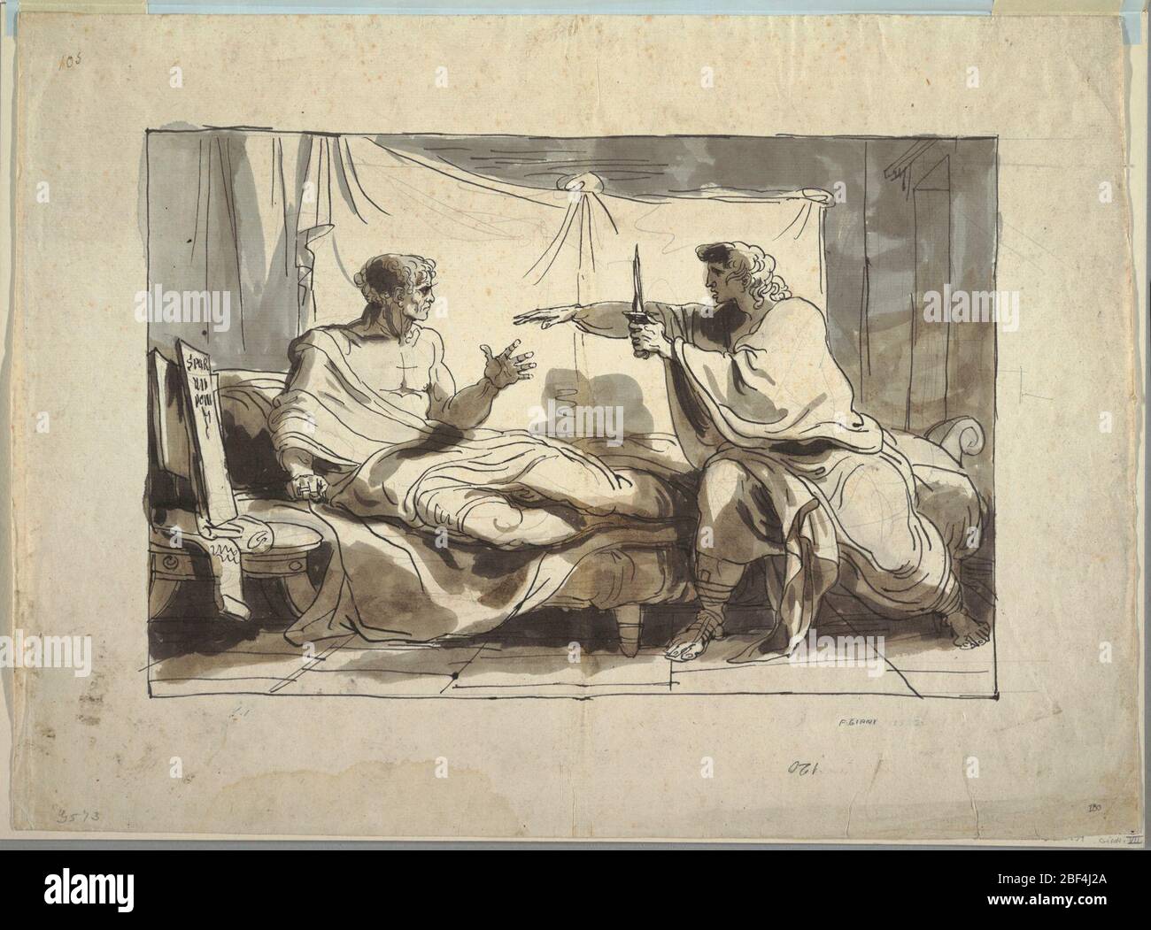 The Son of Marcus Cato Bring a Dagger to his Father. Horizontal ...