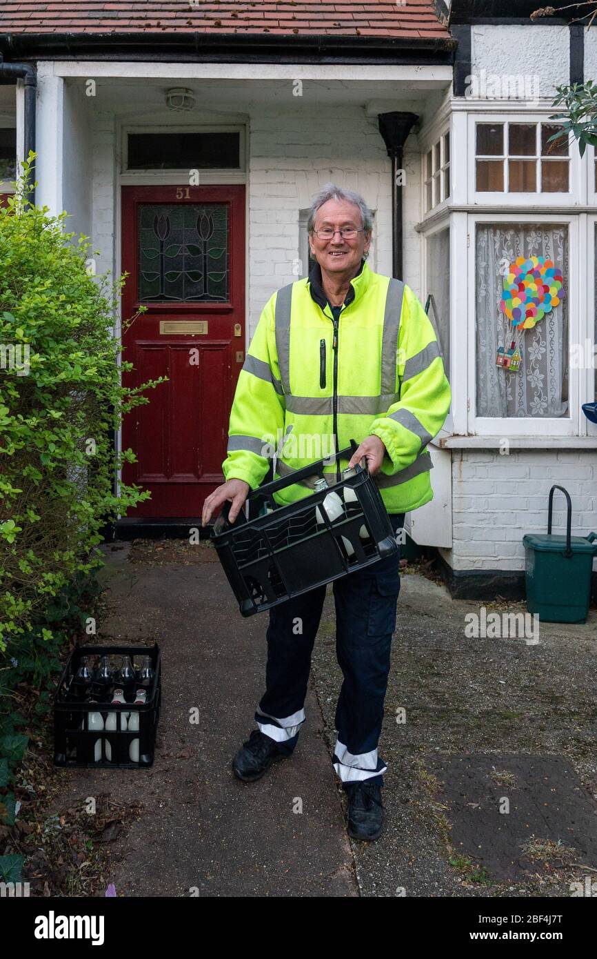 London, UK. Friday, 17 April, 2020. Andy Nicholson, a milkman with Milk ...