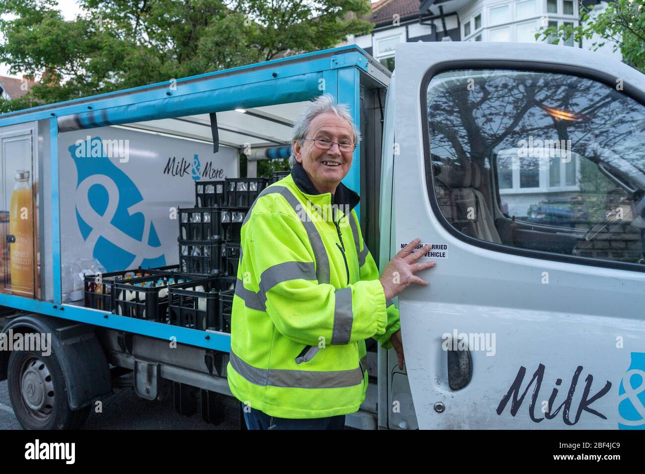 London, UK. Friday, 17 April, 2020. Andy Nicholson, a milkman with Milk ...