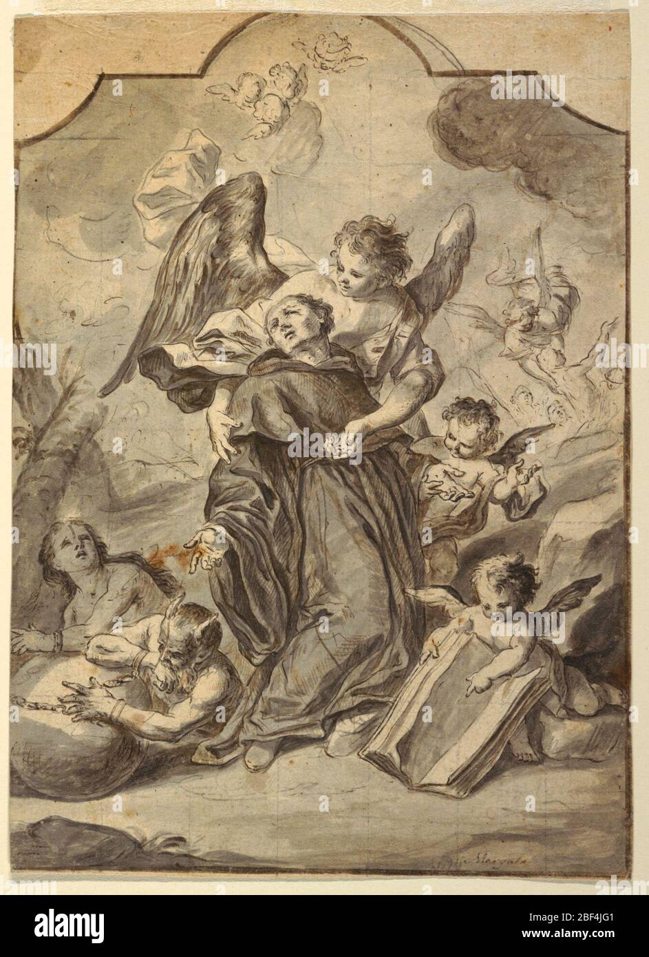 Vision of Sainted Benedictine Monk. Recto: Vertical composition framed ...