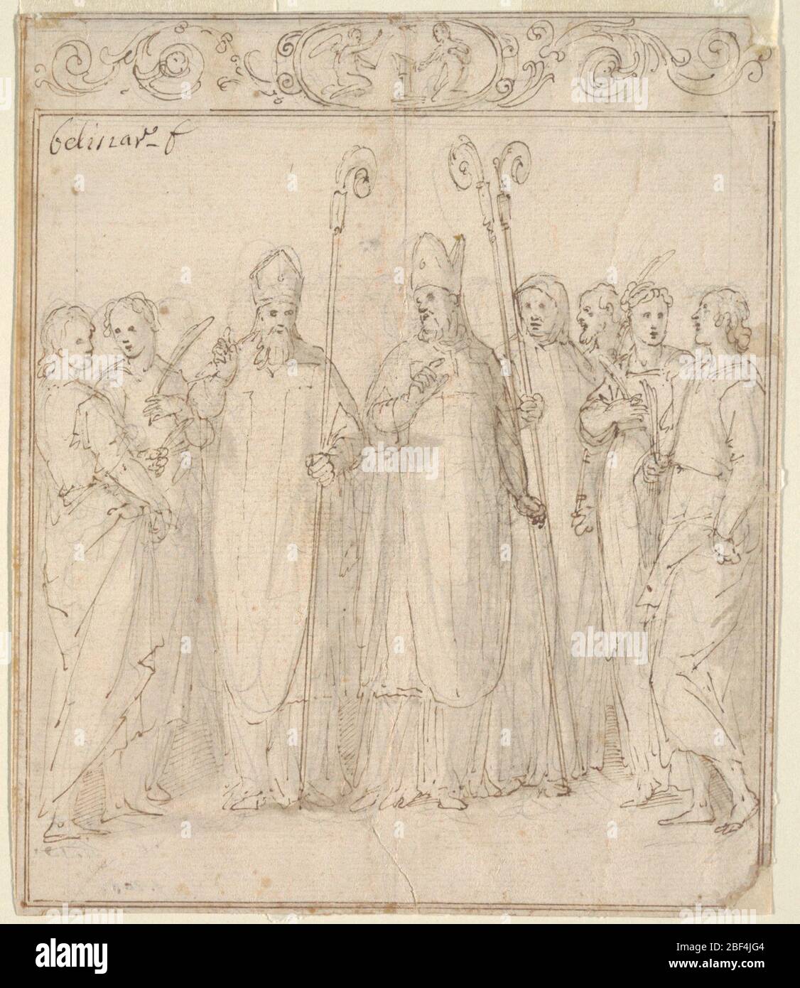 Augustine Ambrose and Other Saints. Scene of The Annunciation. Figures ...