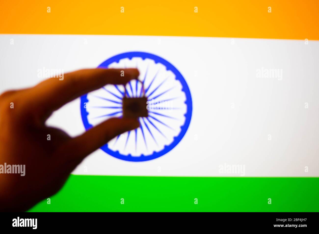Indian flag with a lock in in front Stock Photo - Alamy