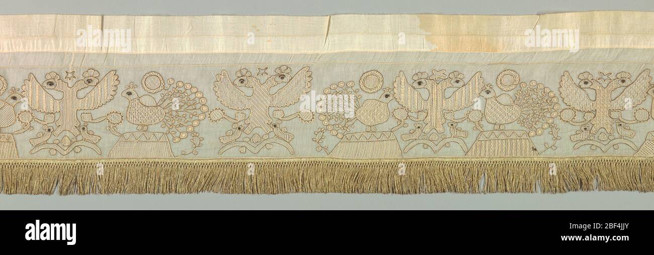 Border. Long narrow border of very fine white cotton ornamented with ...