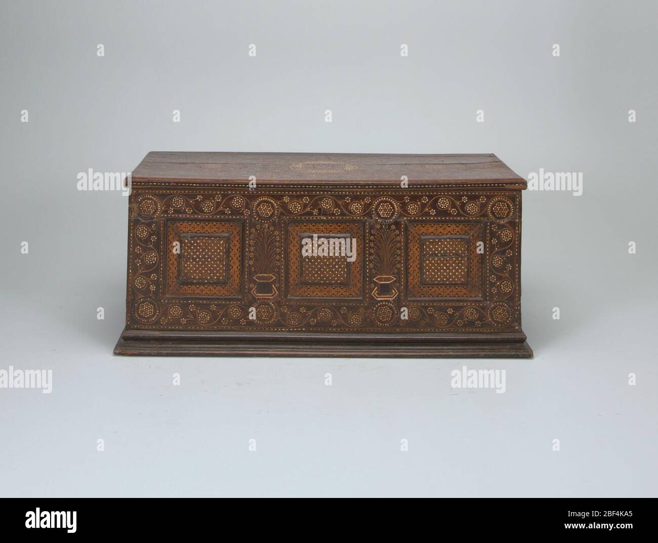 Chest. Possibly Venetian; rectangular chest on base with overhanging ...