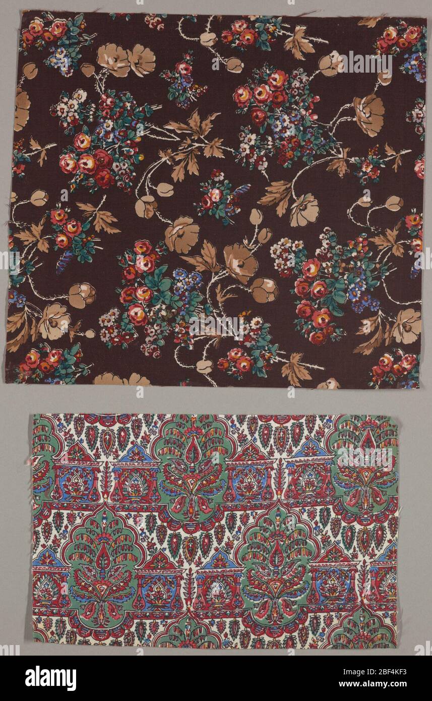 Textile. One of seven pages from a printed fabric sample book Stock ...