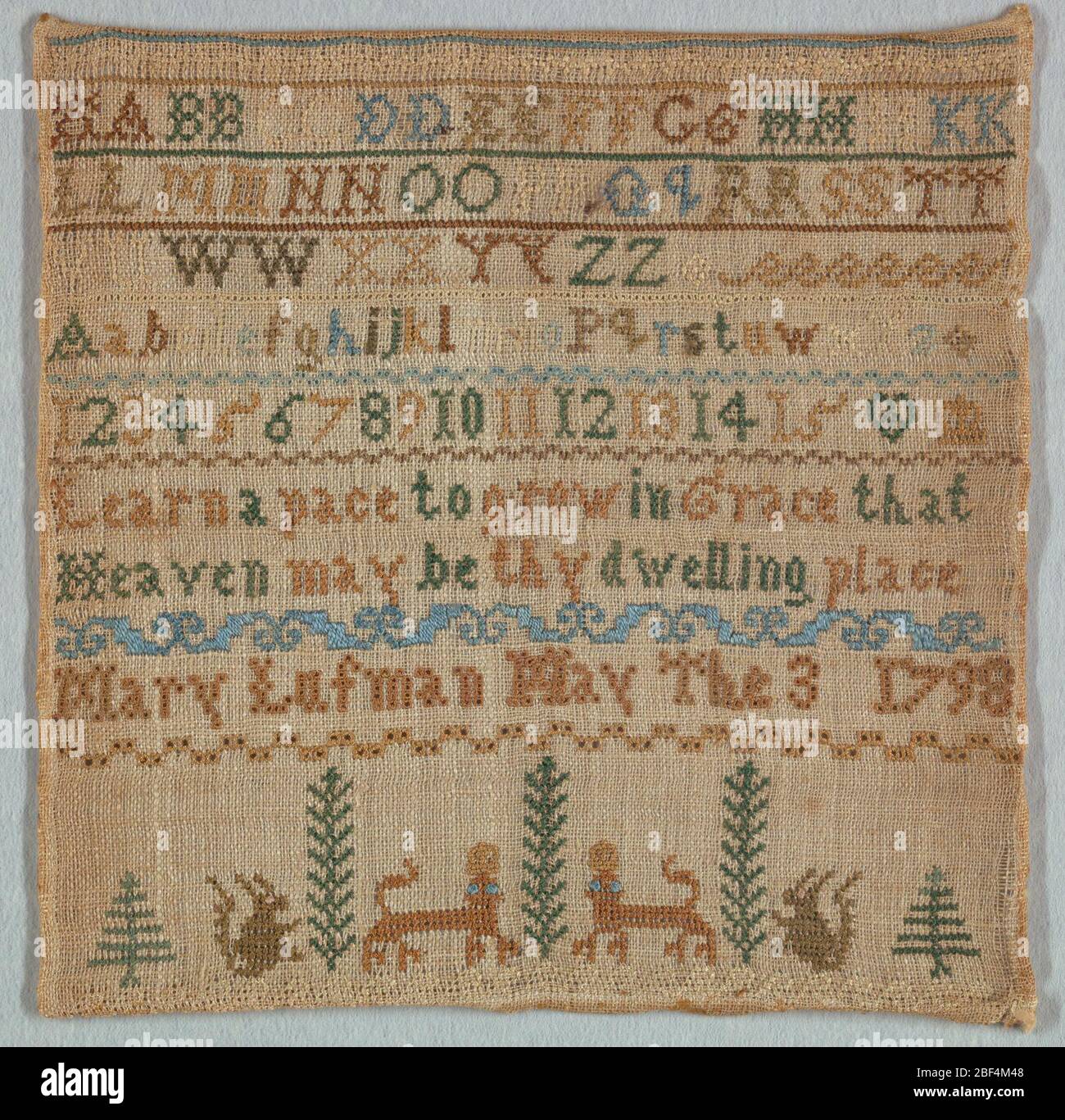 Sampler. Multiple bands of alphabets and numerals separated by narrow ...