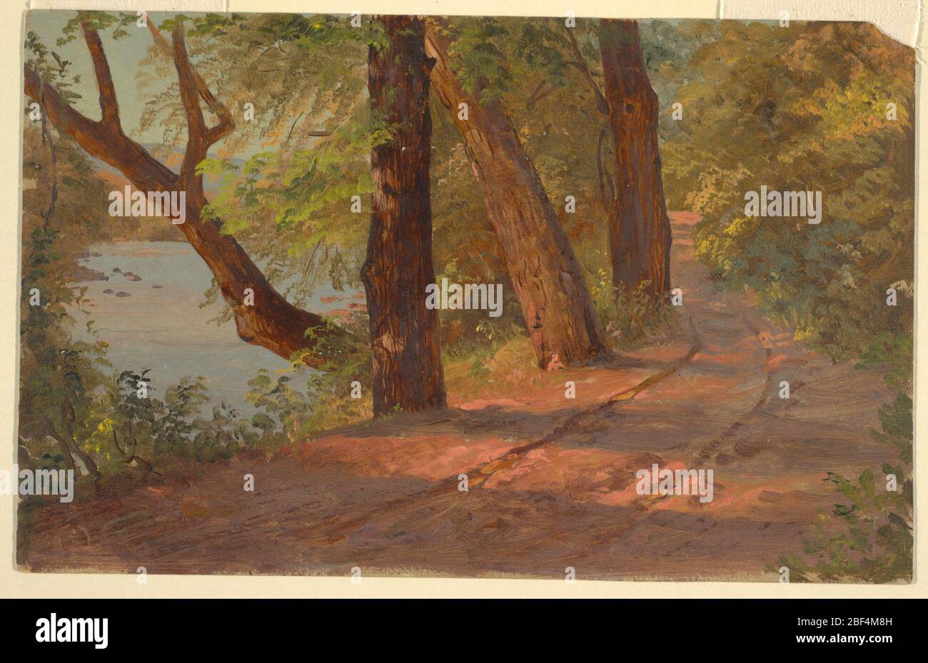 Landscape from North American Road by a Lake. A wooded slope in hilly ...