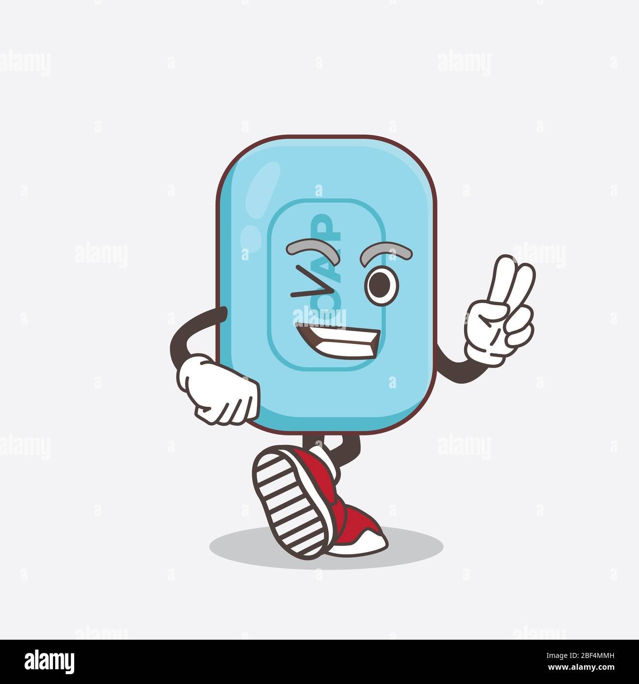 An illustration of Blue Soap cartoon mascot character with two fingers ...