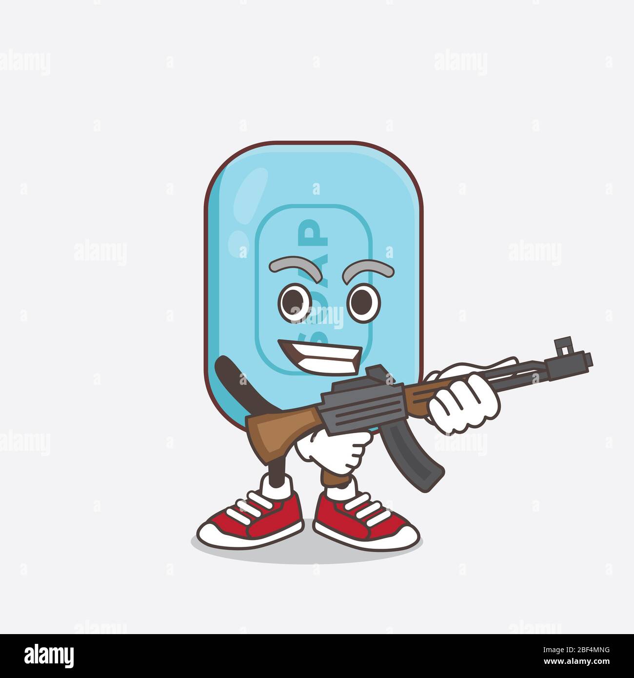 An illustration of Blue Soap cartoon mascot character with assault ...