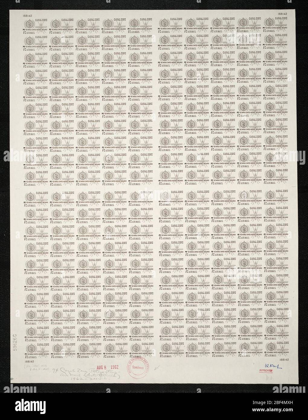 7c Malaria Eradication Emblem and Mosquito plate proof. Certified plate ...