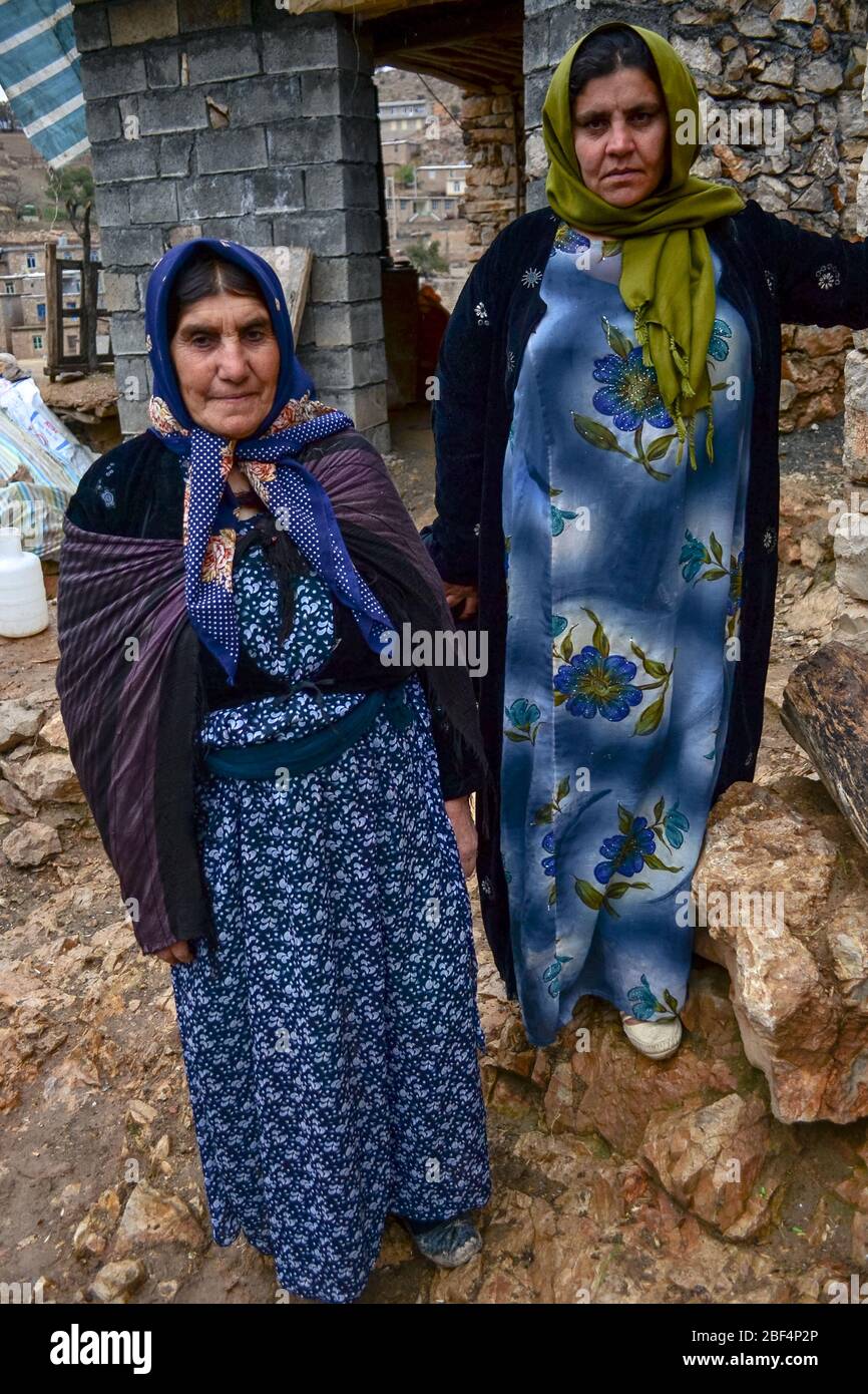 Palangan, Iranian Kurdistan - November 15, 2013: Portrait of Muslim Kurdish woman wearing ...