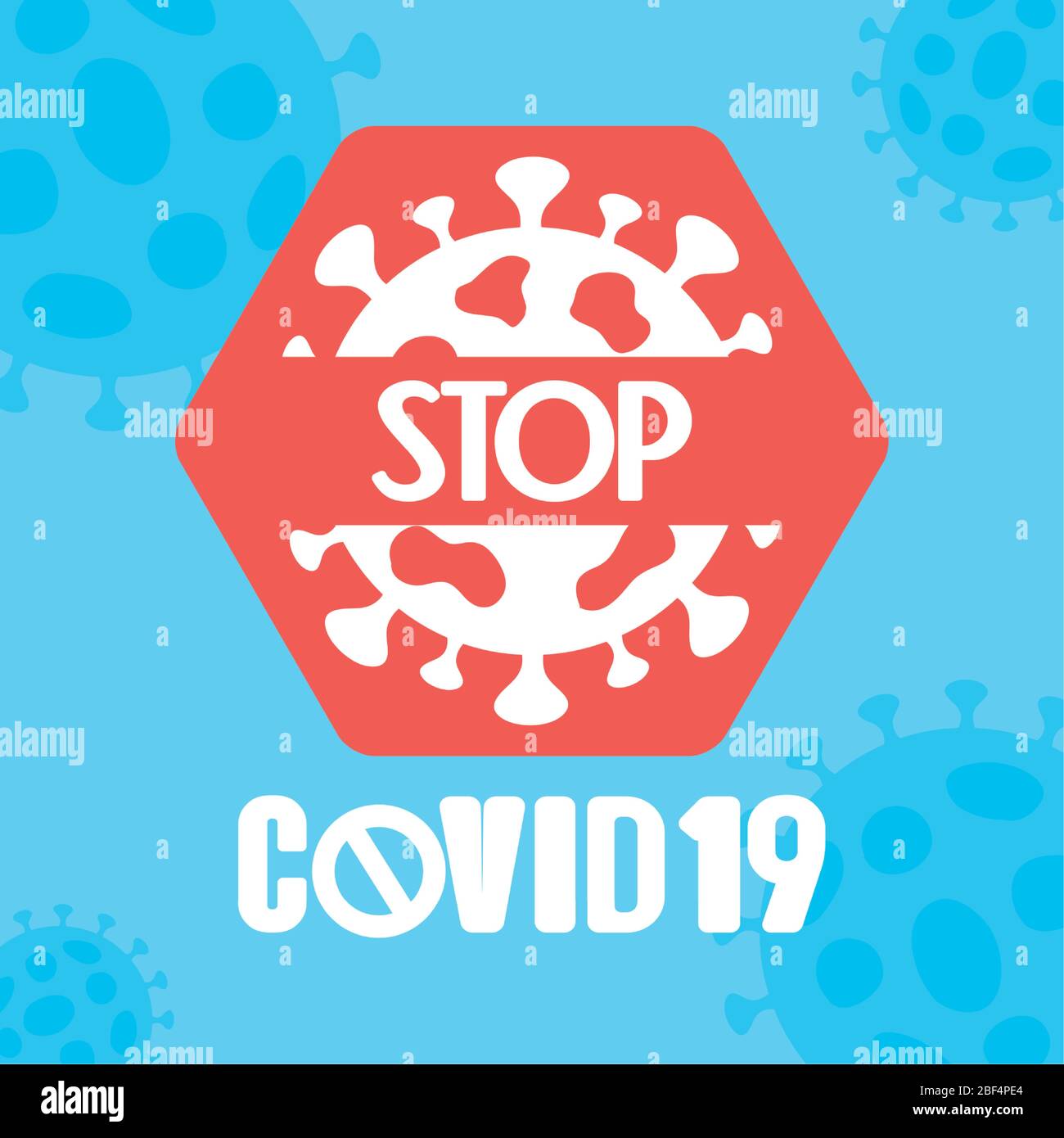 stop covid 19 concept, stop sign with coronavirus symbol over blue ...