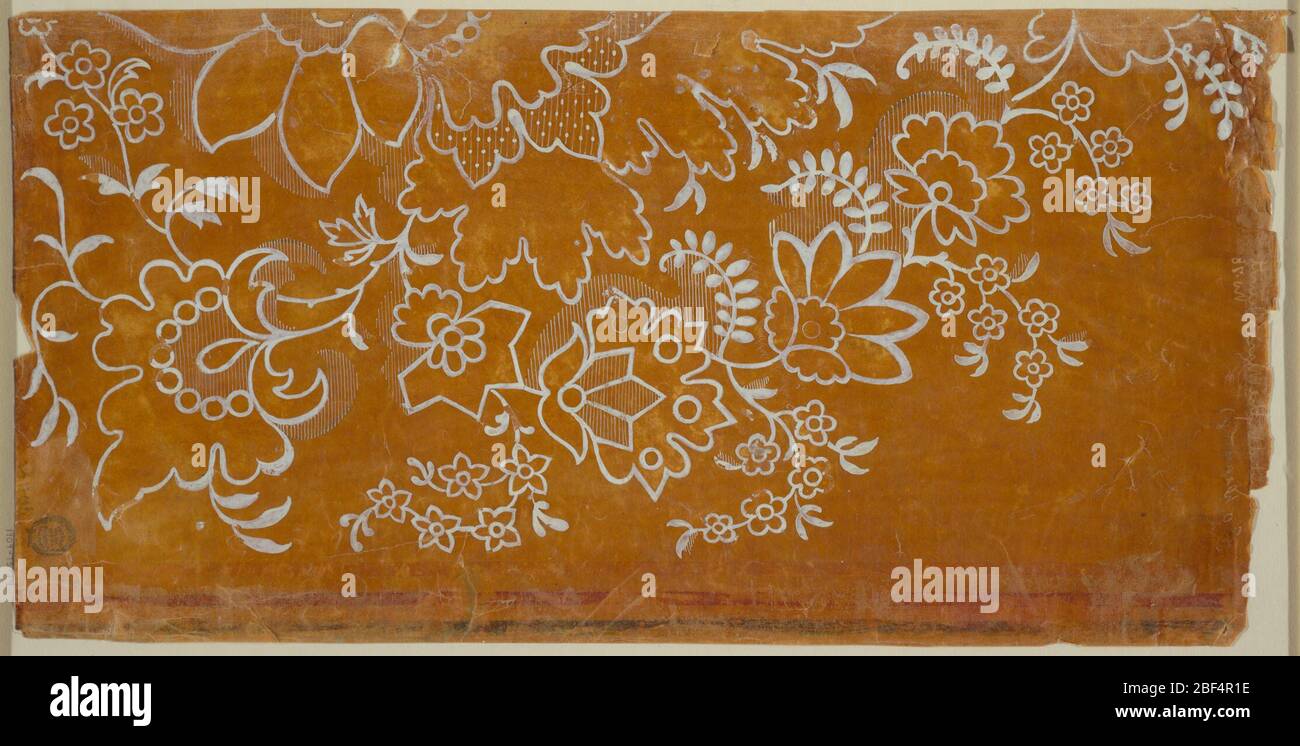 Design for a Silk Damask. The right half of a floral palmette is shown ...