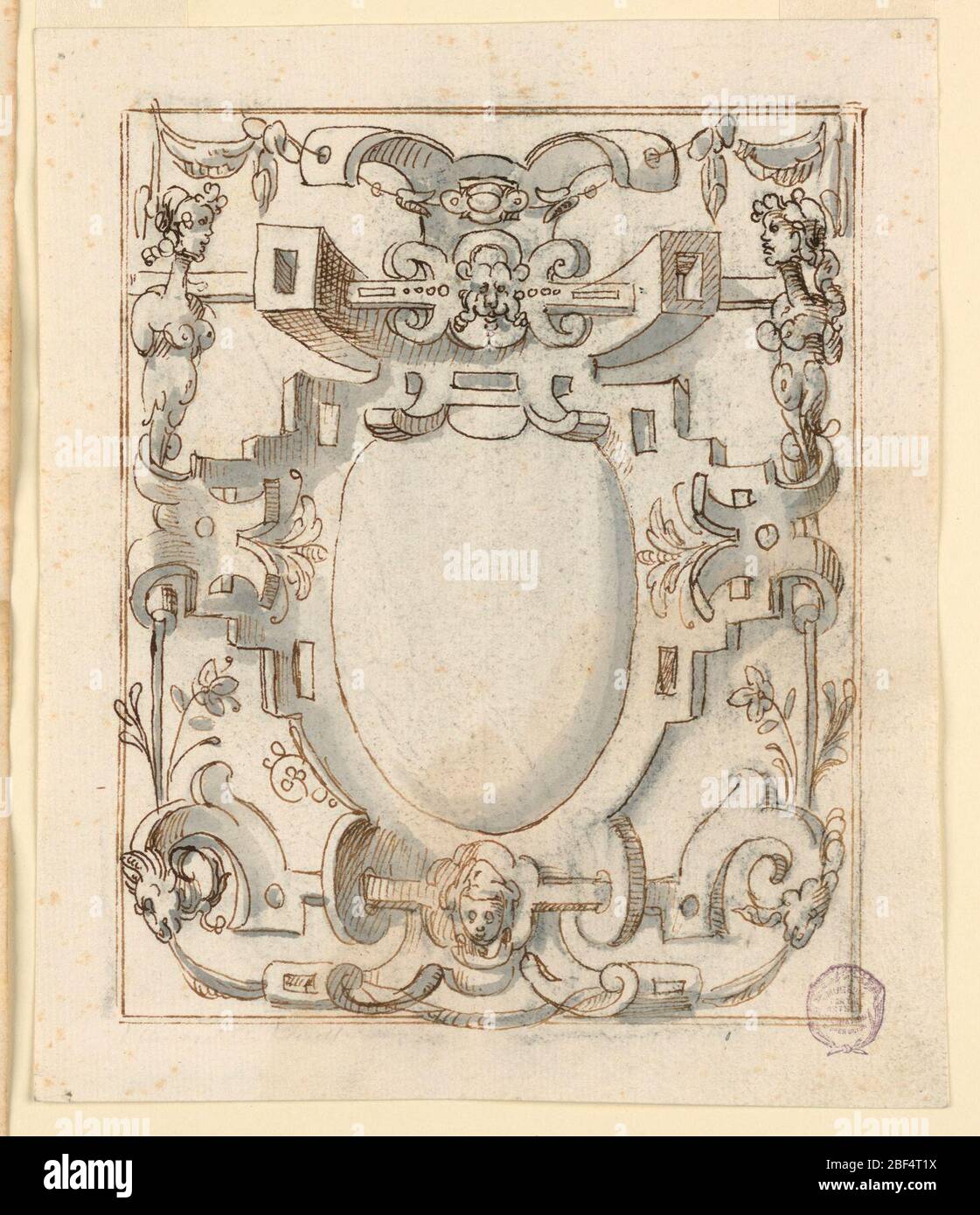 Strapwork Design. Strapwork with caryatids and masks surrounds an oval ...