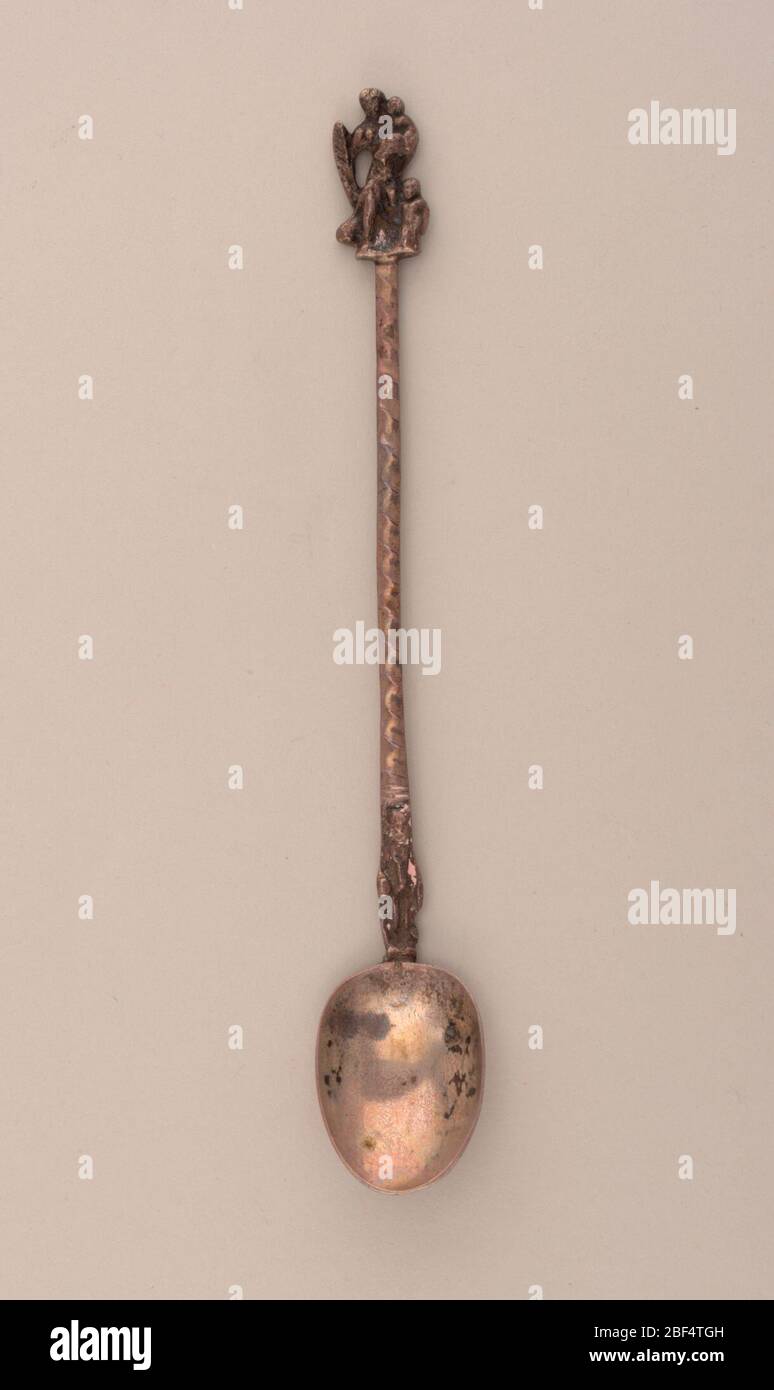 Spoon. With small oval bowl, the cast diagonally ridged stem with ...