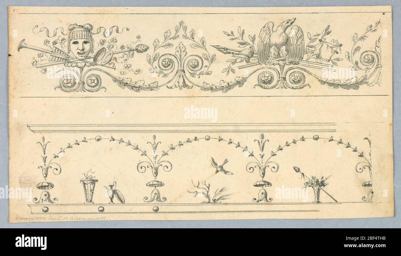 Design for Two Friezes. Page divided horizontally showing two frieze ...