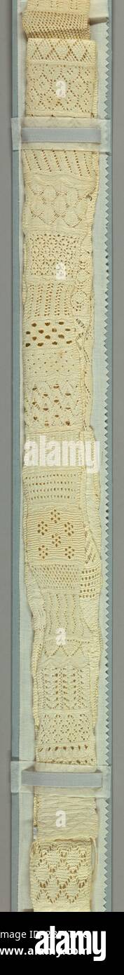 Sampler. Very long narrow sampler with 106 knitted patterns in white ...