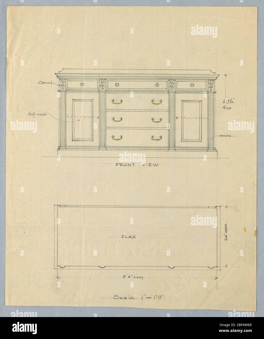 Elevation and Plan for Sideboard with Reeded Pilasters. Elevation ...