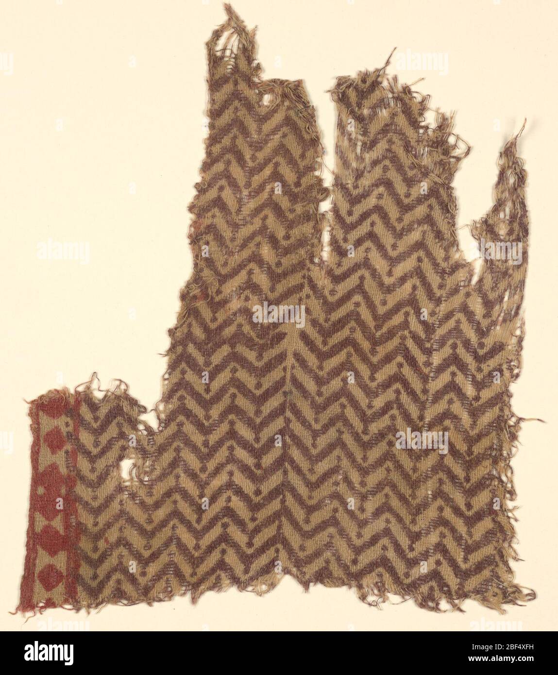 Fragment. Coarse cotton plain weave with natural ground. All-over small ...