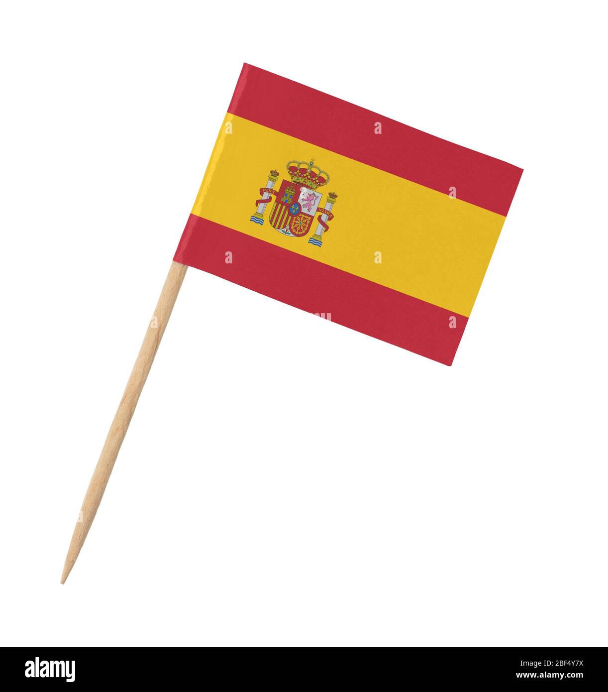 Small paper Spanish flag on wooden stick, isolated on white Stock Photo ...