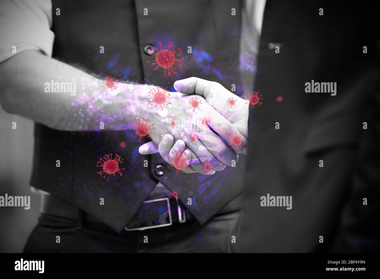 Danger of shaking hands body touching risk to transfer infected with a ...