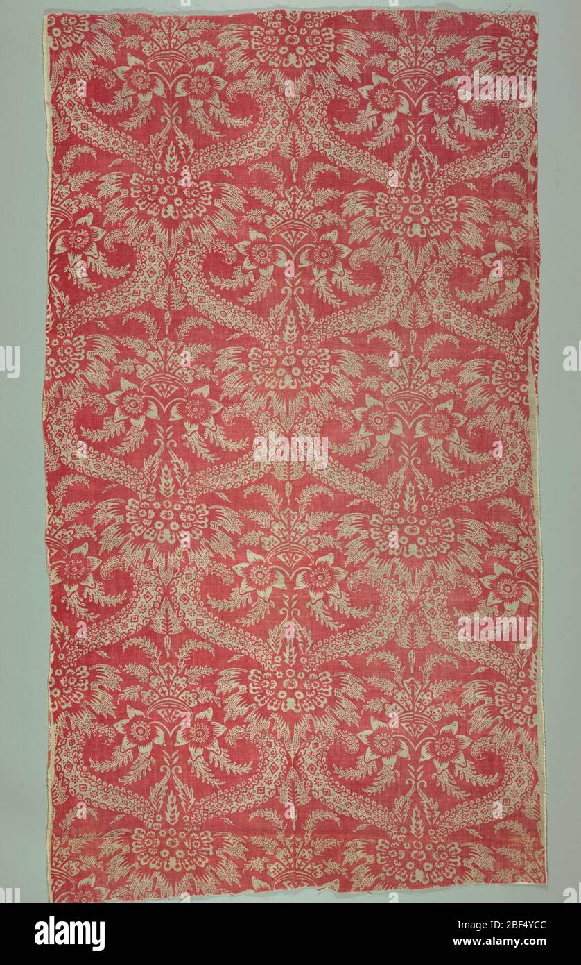 Textile. Center line design of flowers and strapwork. Pattern reserved ...