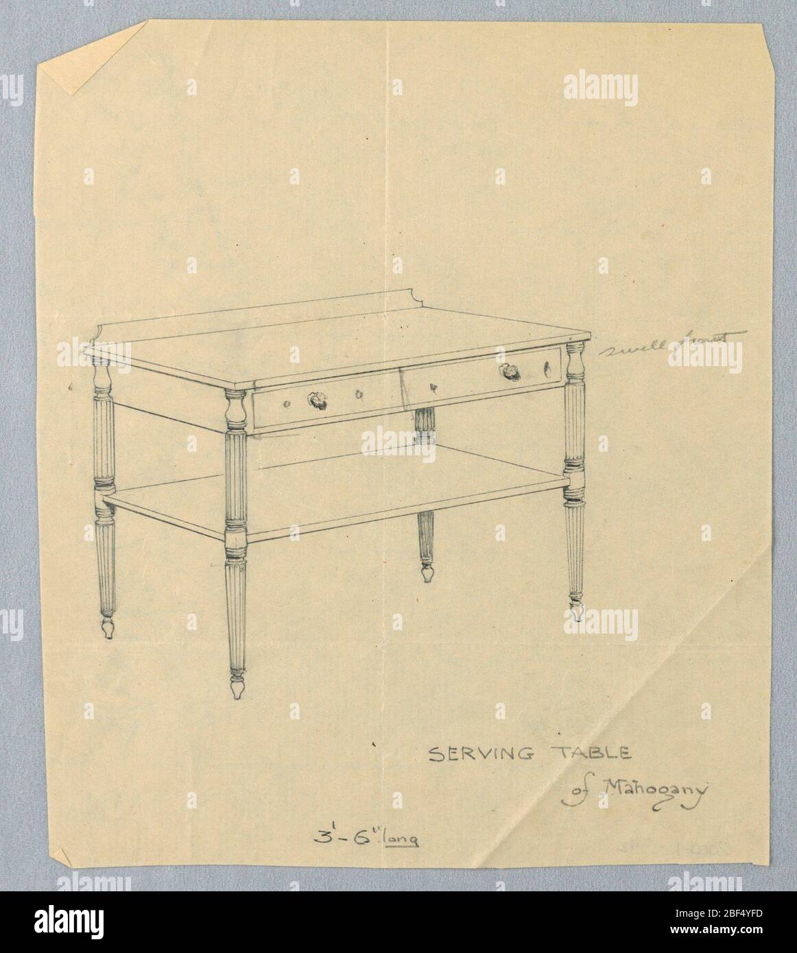 Design for Mahogany Serving Table on Fluted Legs. Rectangular top with ...