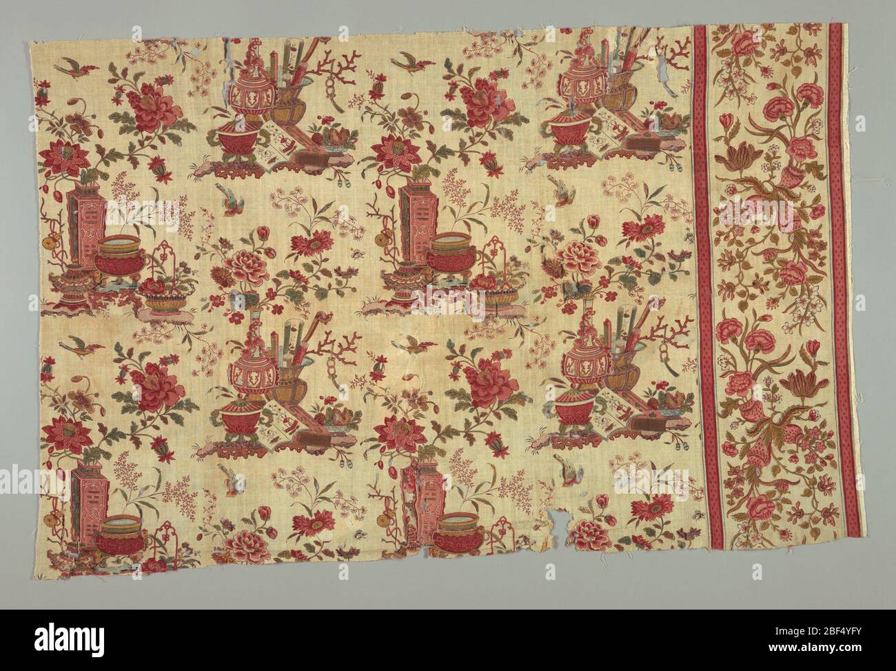 Textile. Polychrome design of two different clusters of Chinese vases ...