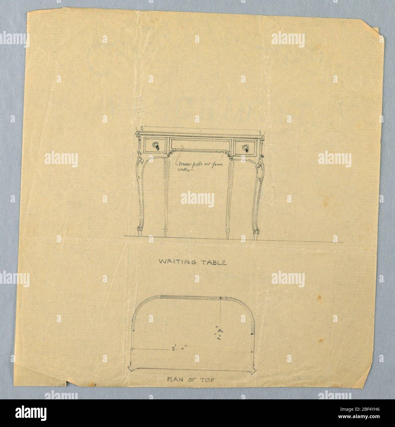 Design for Writing Table with SemiCircular Back in Elevation and Plan ...