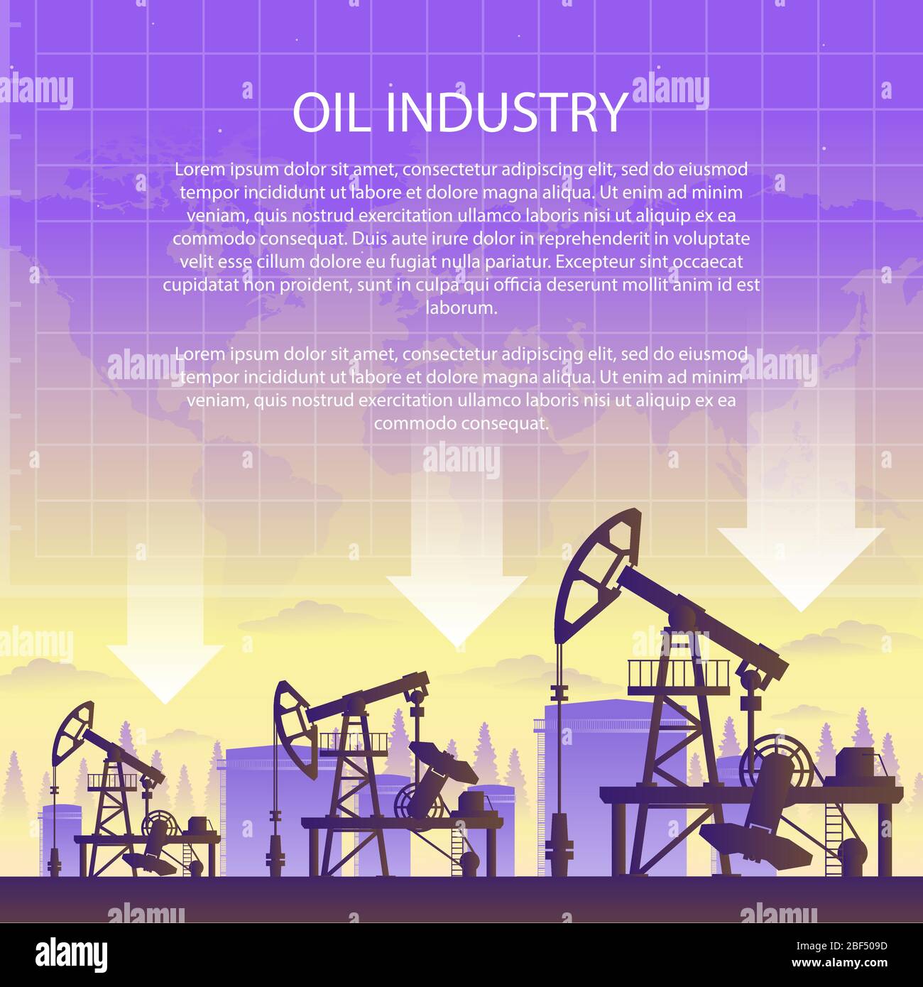Oil industry concept. Oil price drops down graph and chart with world ...