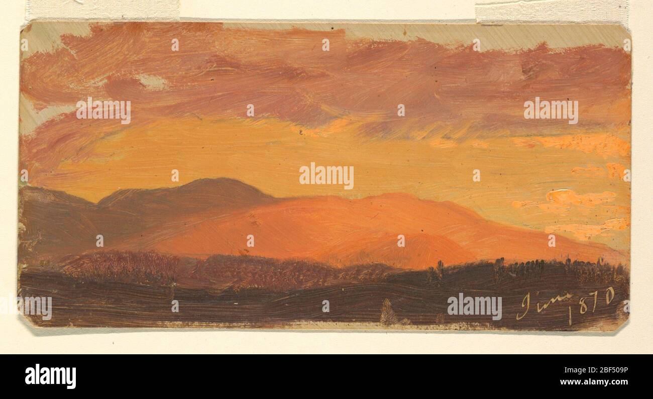 Sunset Hudson Valley. Low ridges are shown in the foreground and in the ...