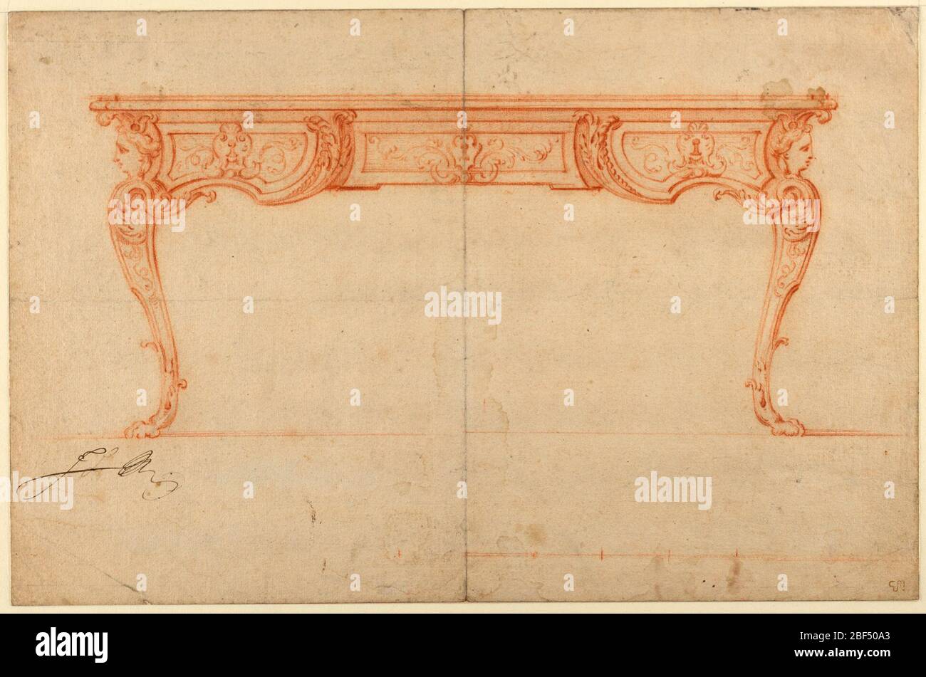 Elevation of a Writing Desk Bureau Plat. Flat writing desk with ...